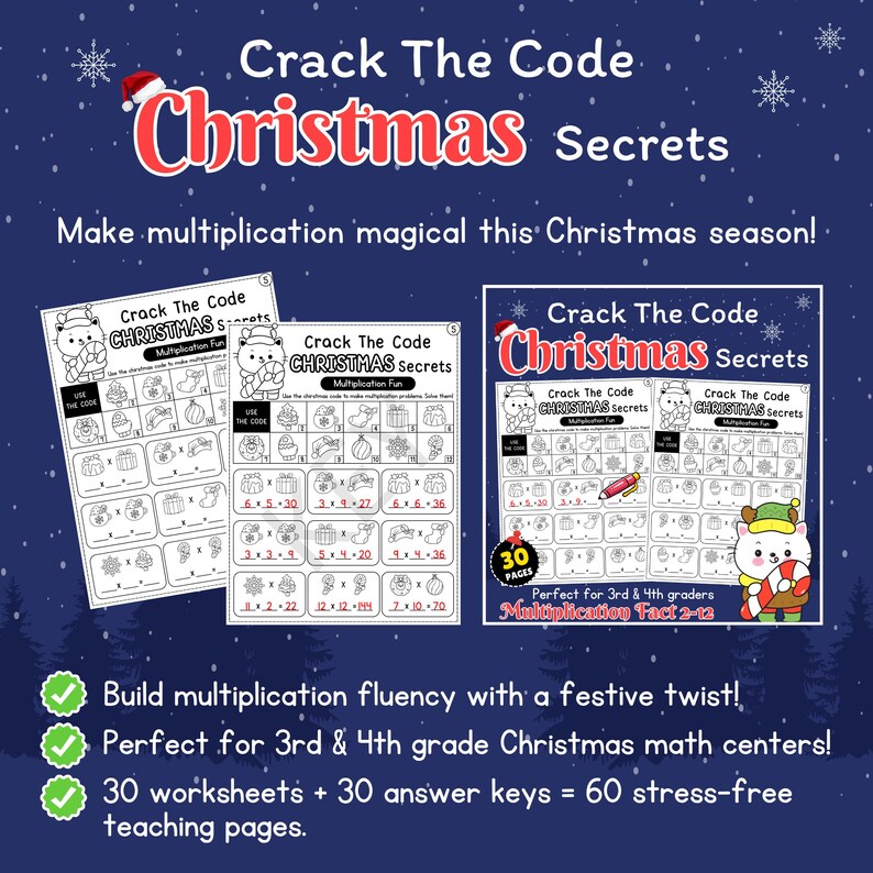 Crack the Code Christmas Multiplication Worksheets | Holiday Math Activities | 3rd & 4th Grade ...