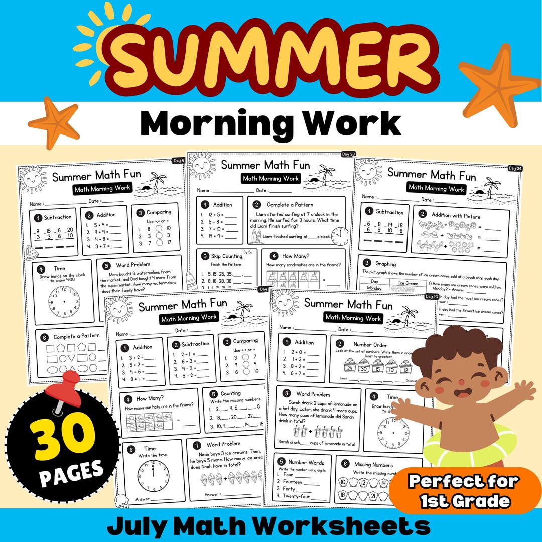 1st Grade July Math Morning Work | Summer Morning Work – Daily ...