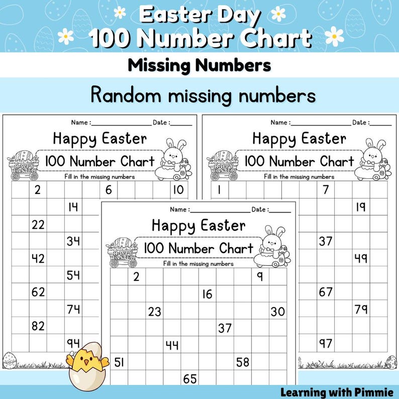 Easter Day 100's Chart: Missing Numbers, Blank Chart, Trace Numbers ...