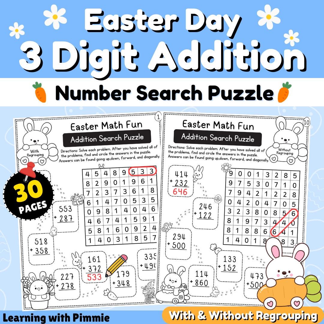Easter Day 3-digit Addition With & Without Regrouping Worksheets ...