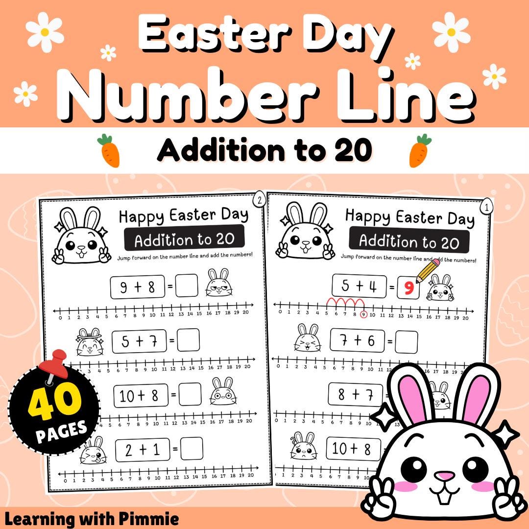 Easter Day Number Line Addition to 20 Worksheets Printable for ...