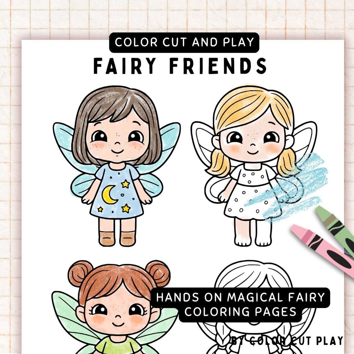 Magical Fairy Friends Printable Kit – 3 Pages of Cut, Color & Play Fun ...