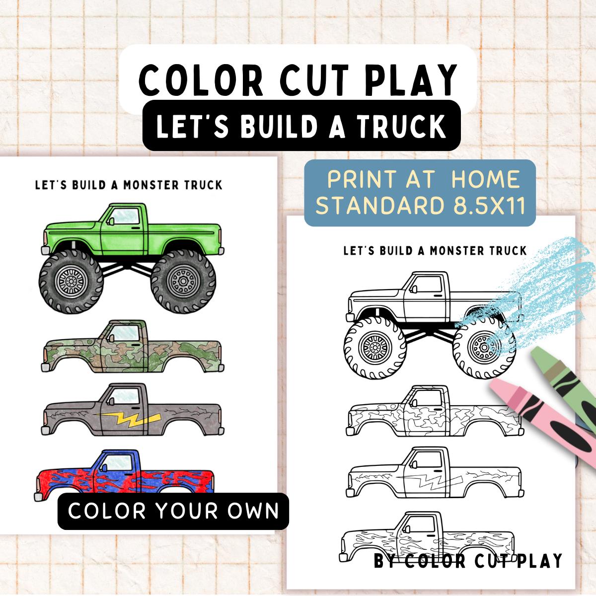 Build a Monster Truck Printable Kit – Cut and Color Activity for Kids ...