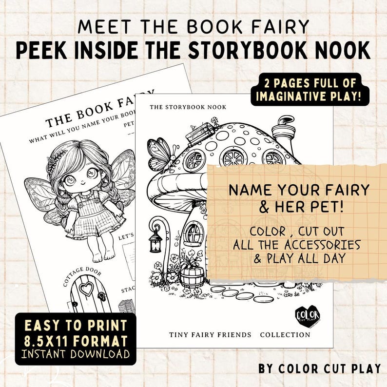 Book Fairy Printable Paper Doll for Kids | Color, Cut & Play Craft ...