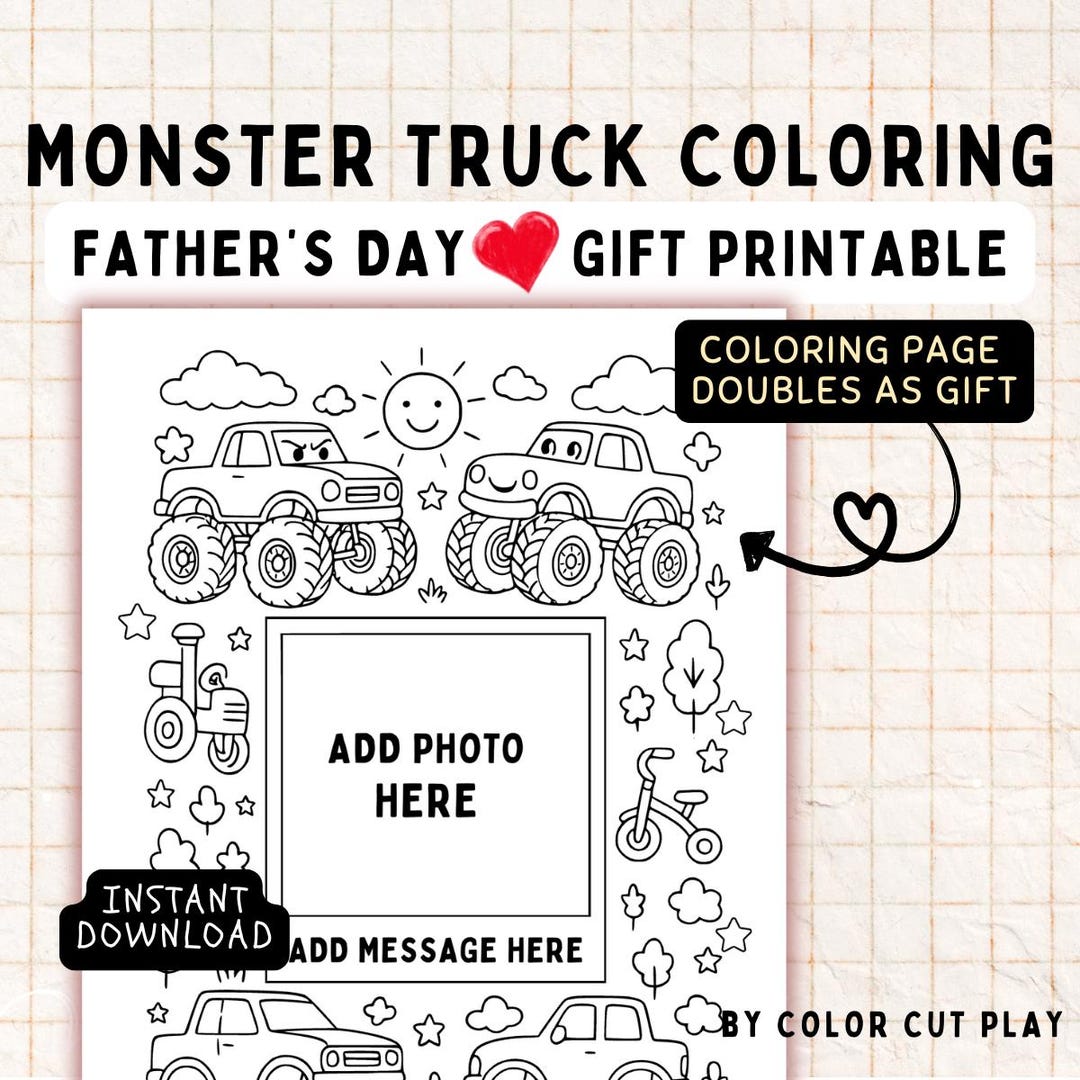 Dad's Birthday or Father's Day MONSTER TRUCK Craft | Printable Gift for ...