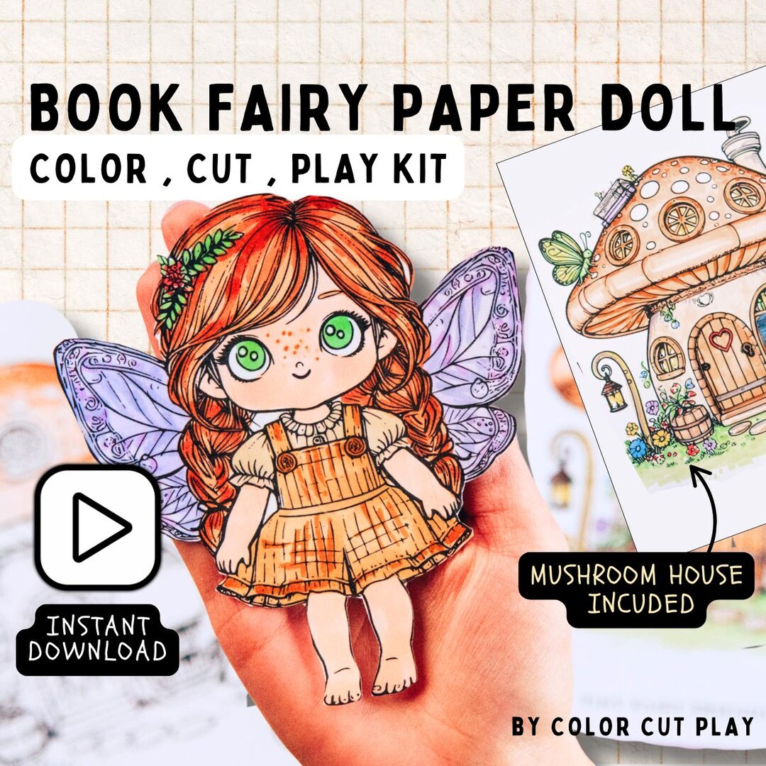 Book Fairy Printable Paper Doll for Kids | Color, Cut & Play Craft ...