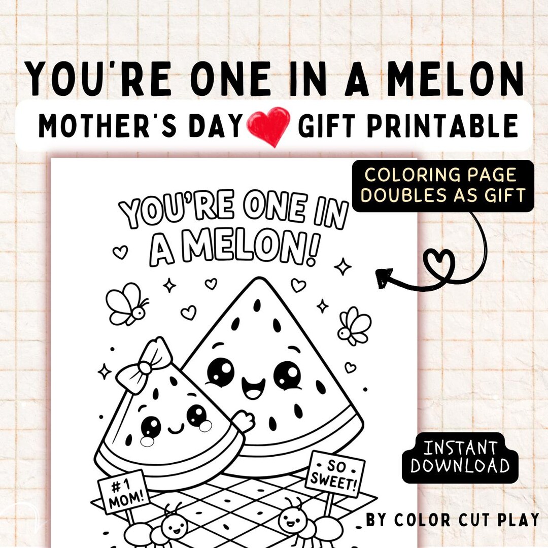 Watermelon Mother’s Day Coloring Page – Printable Gift From Kids – Cute ...