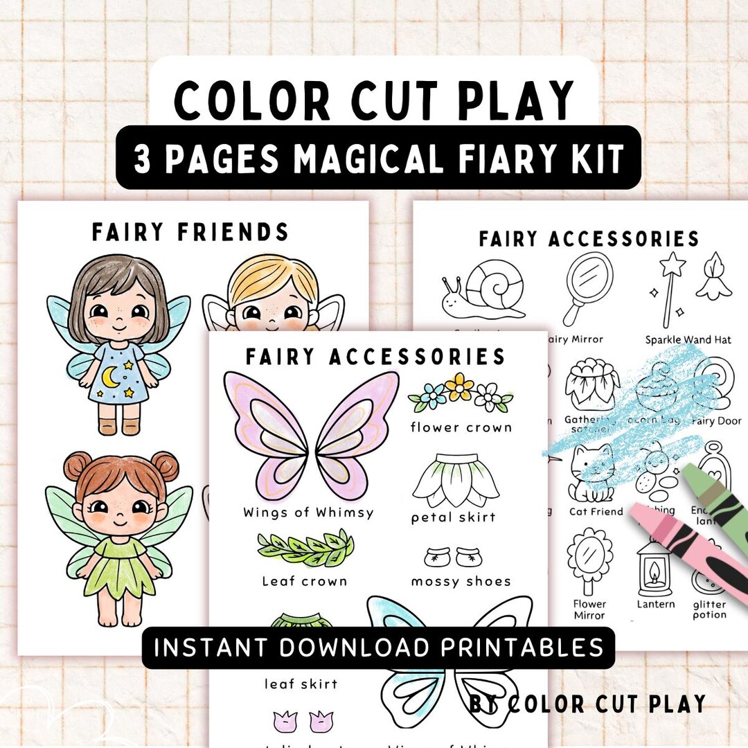 Magical Fairy Friends Printable Kit – 3 Pages of Cut, Color & Play Fun ...