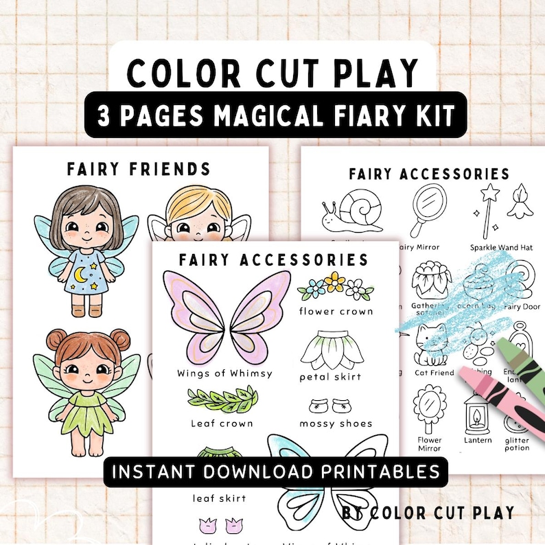 Magical Fairy Friends Printable Kit – 3 Pages of Cut, Color & Play Fun ...