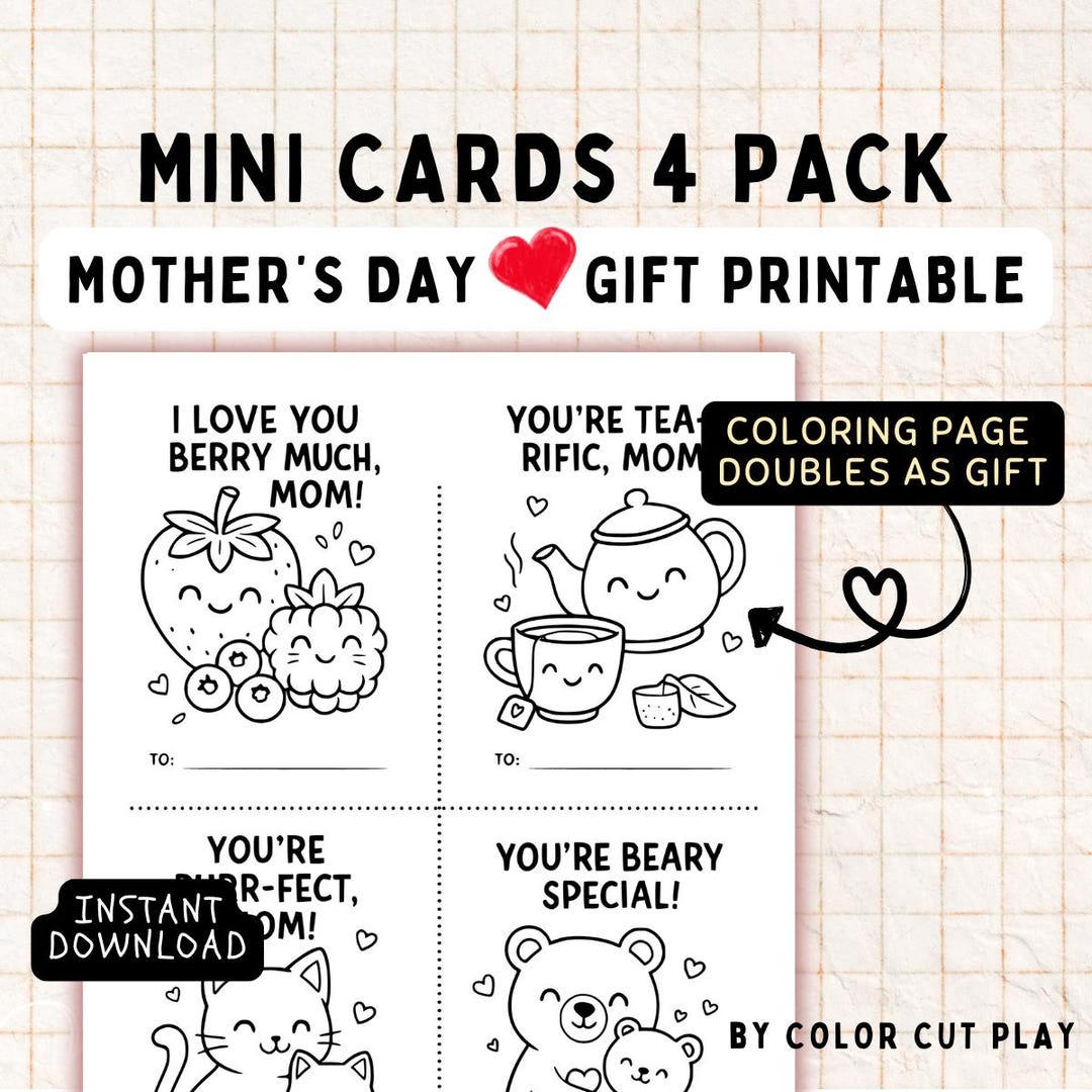 Mini Mother’s Day Coloring Cards From Kids – Printable Gift Tags to ...