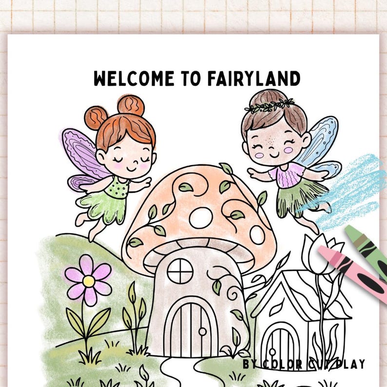 Kids Fairy Coloring Pages – Cut and Paste Pretend Play Kit | Fairy ...
