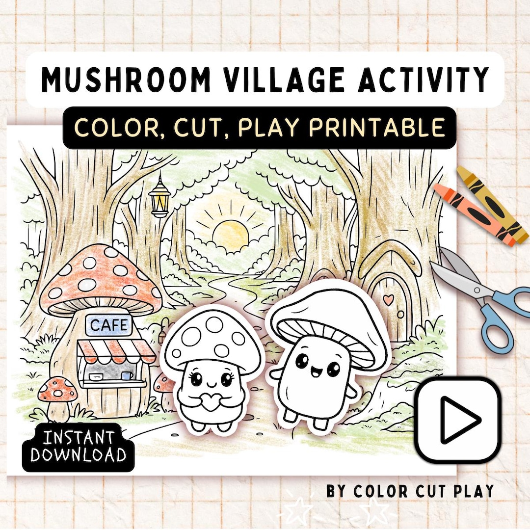 Mushroom Village Cut & Color Craft – Printable Activity for Kids ...