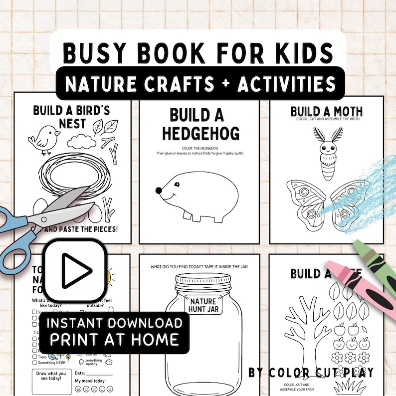 Nature Crafts Busy Book for Kids – Printable Nature Activities, Cut and ...