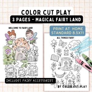 Kids Fairy Coloring Pages – Cut and Paste Pretend Play Kit | Fairy ...
