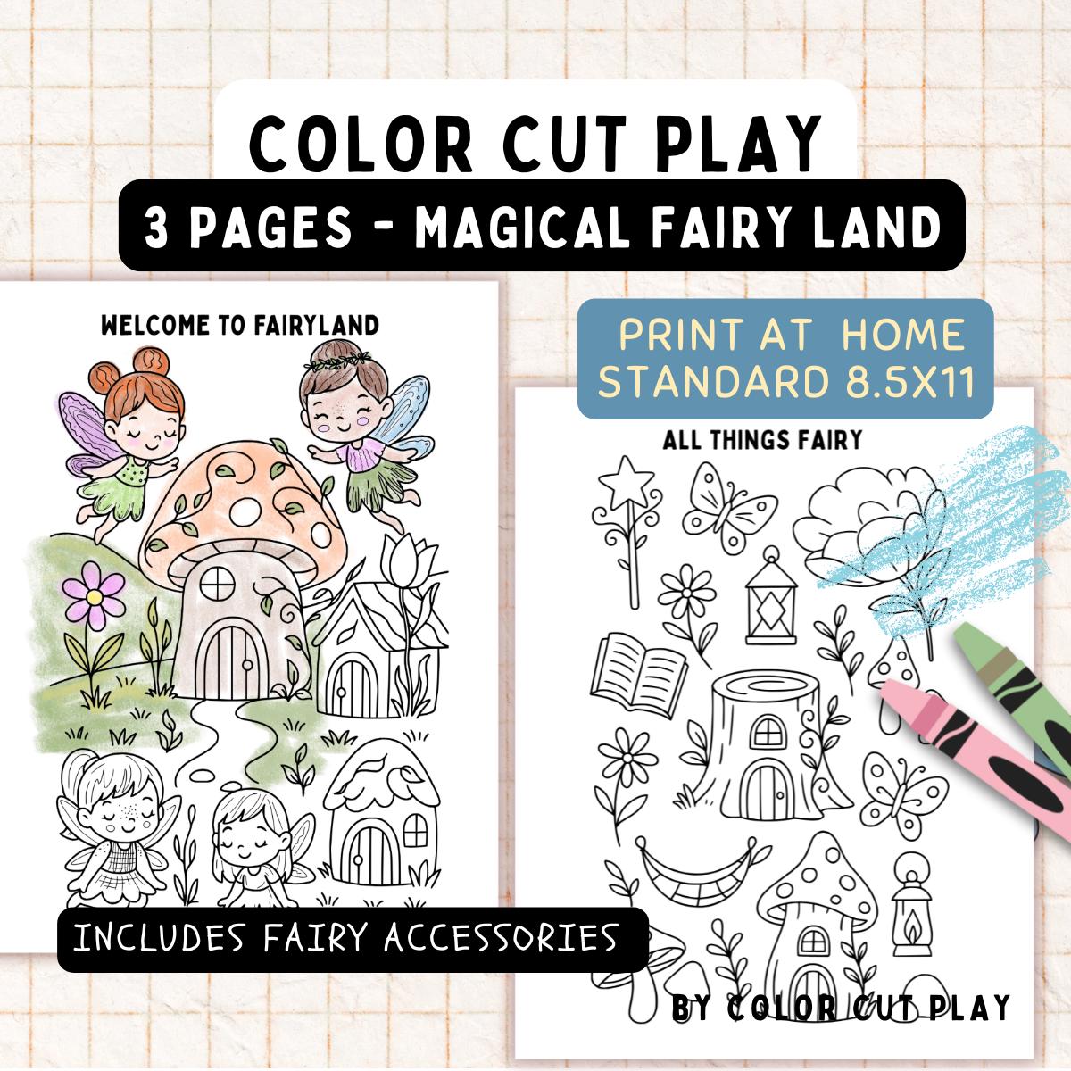 Kids Fairy Coloring Pages – Cut and Paste Pretend Play Kit | Fairy ...