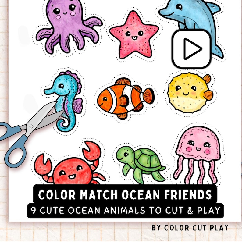 Ocean Animal Matching Game Printable – Cut and Paste Toddler Activity ...
