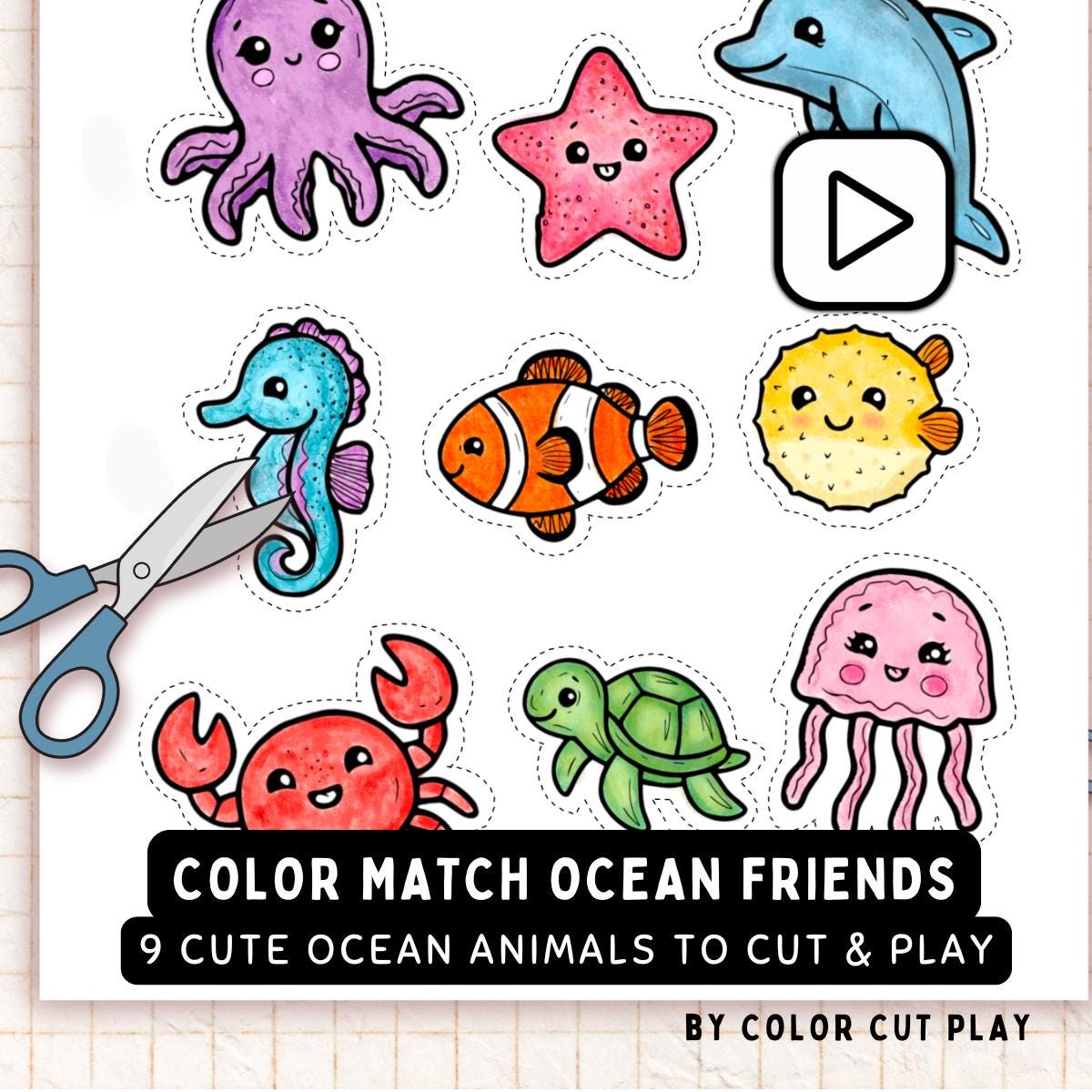 Ocean Animal Matching Game Printable – Cut and Paste Toddler Activity ...