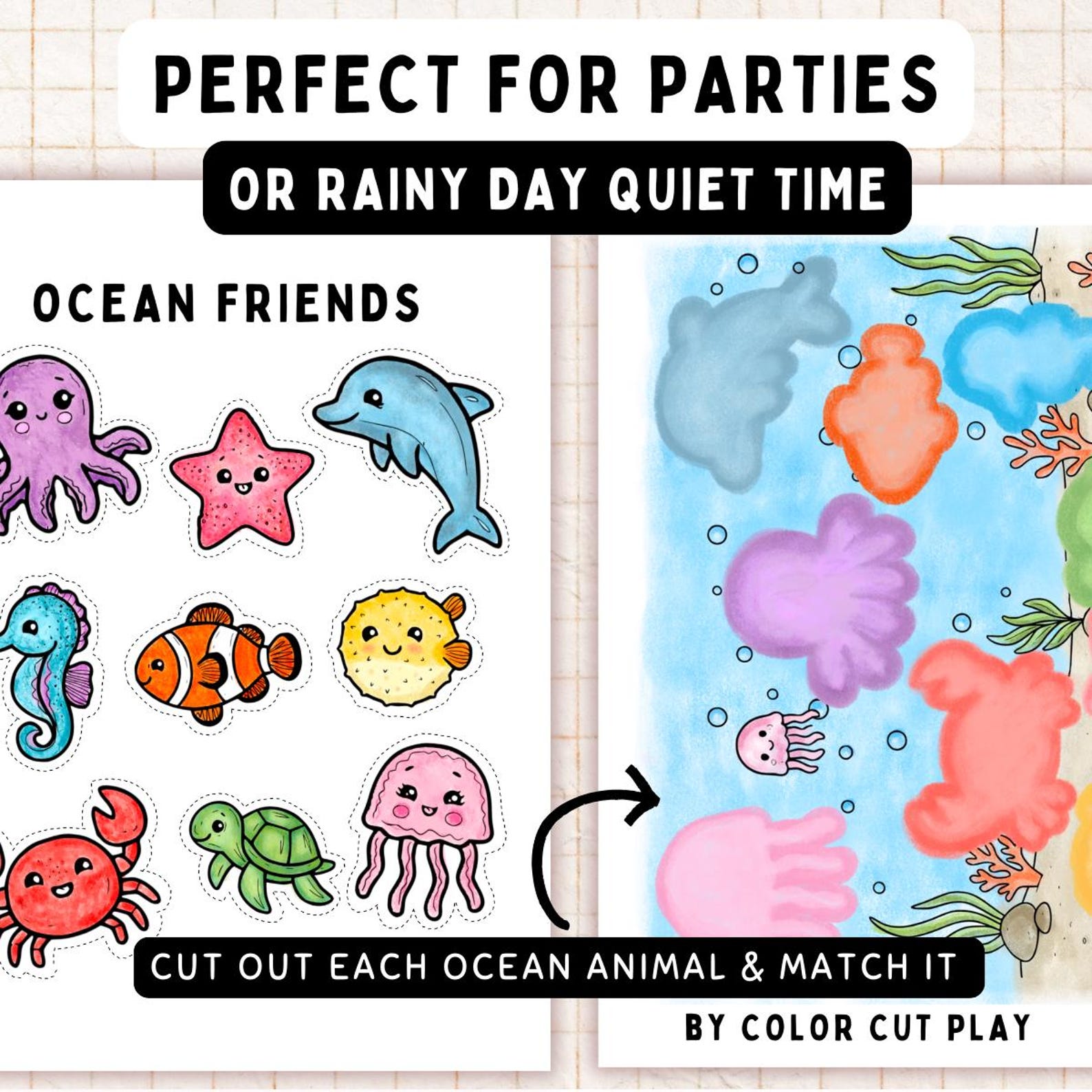 Ocean Animal Matching Game Printable – Cut and Paste Toddler Activity ...