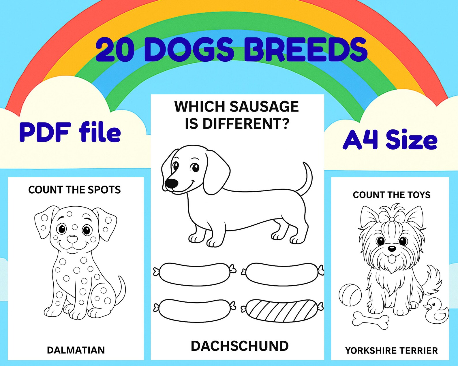 Dog Breeds Coloring Pages With Fun Activities for Kids – 20 Printable ...