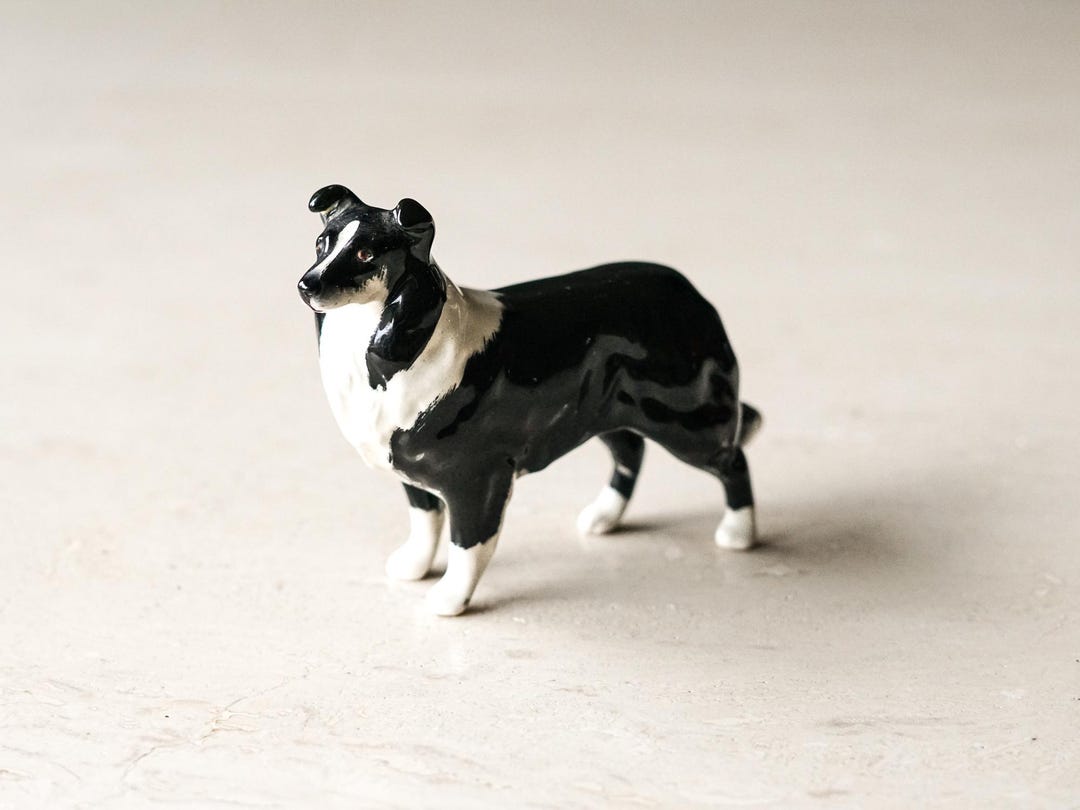 Vintage Beswick Border Collie Figurine England Black White Sheepdog ...