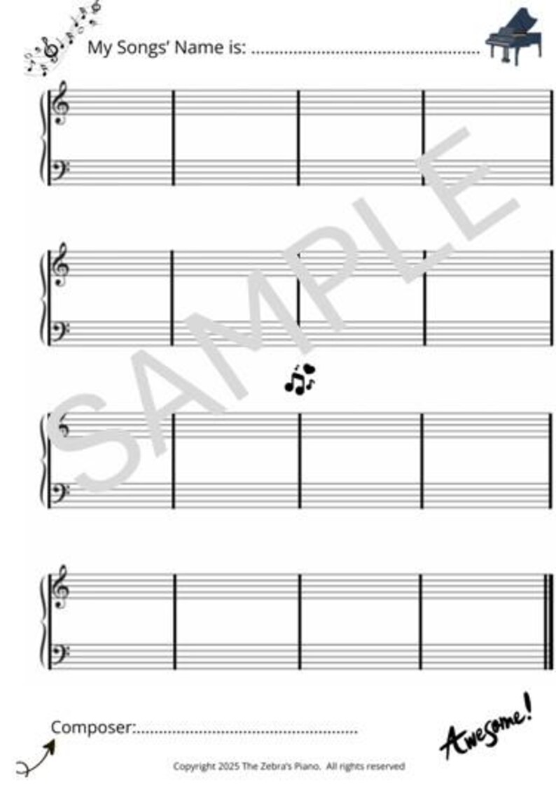Piano Lessons, Composition, Blank Grand Staff Sheet Music, Compose a ...