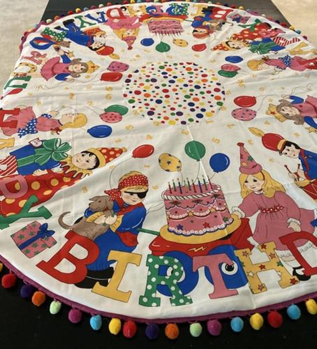 Vintage Happy Birthday Table Topper Tablecloth 46" Diameter - Etsy