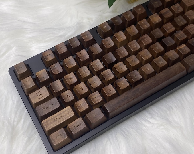 Backlit Walnut Wood Nature Cute Cool Imitation Keycaps for Mechanical ...