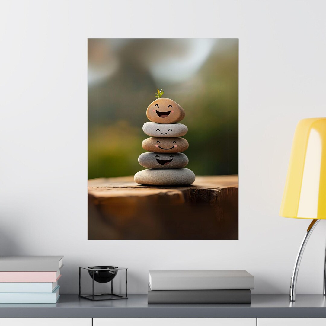 Smile Zen Stone Poster, Inspirational Wall Art, Cute Home Decor, Gift ...