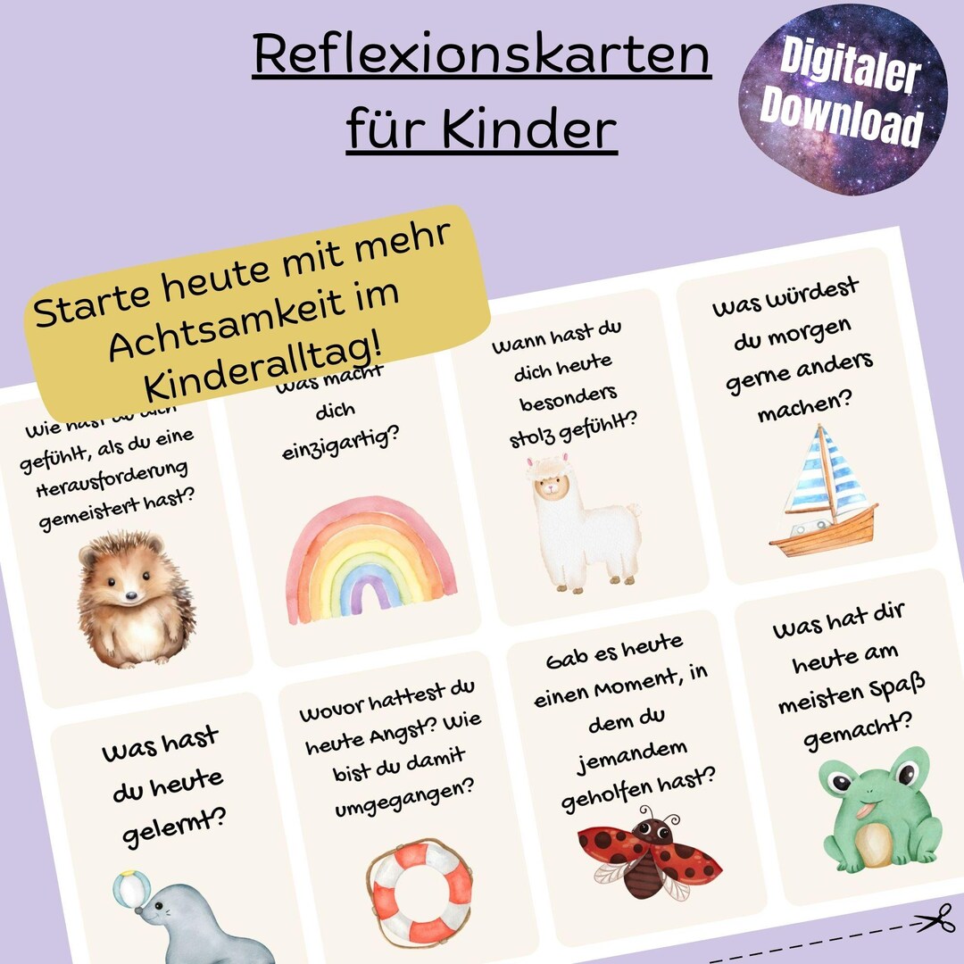 Reflection Cards for Children (PDF for Printing), Children's ...