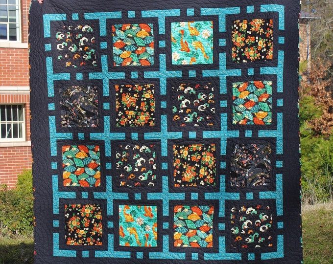 Handmade Quilt, Modern Asian Style Reversible Quilt, Japanese Style ...