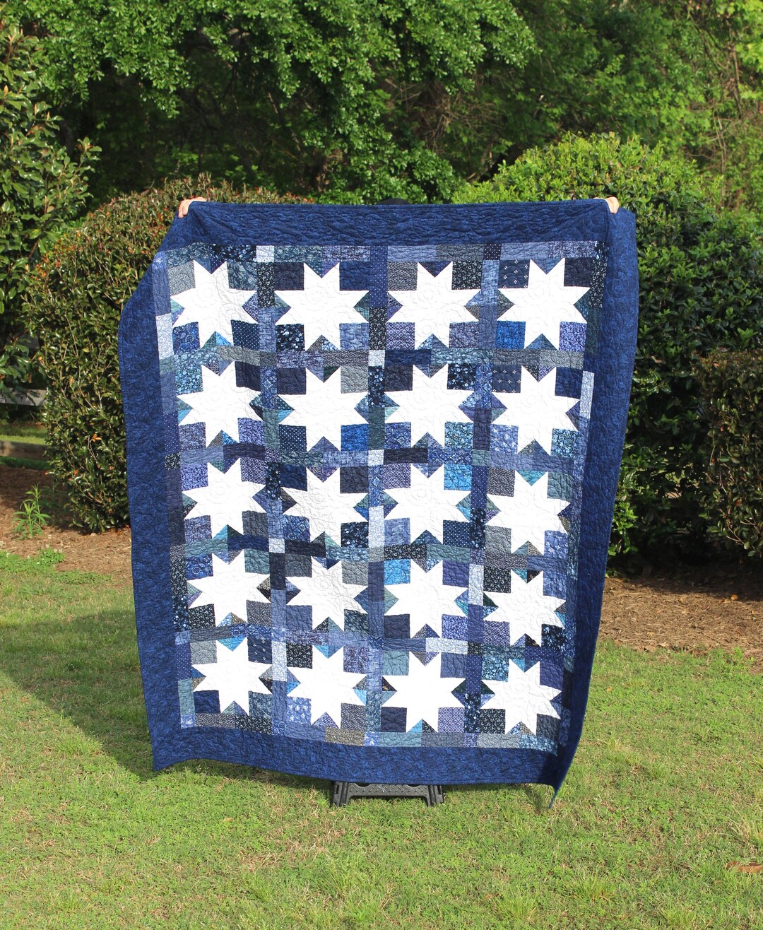 Handmade Blue White Star Quilt, 60x72, Quilt With Stars, Patchwork ...