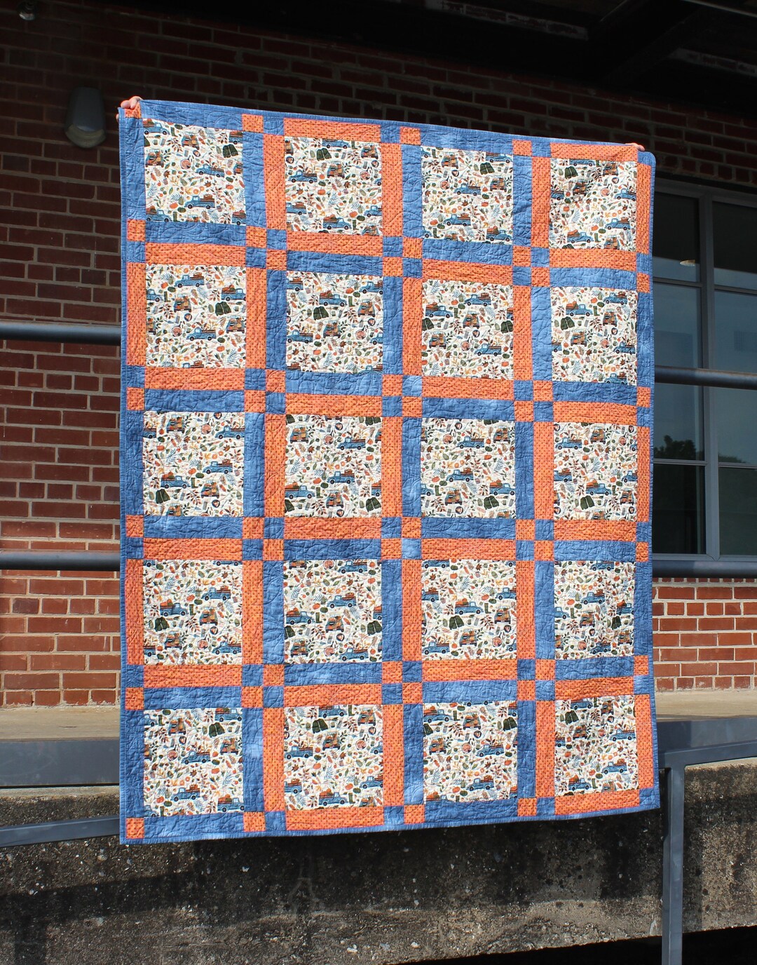 Fall Handmade Quilt, 50x62, Farm Truck Quilt, Fall Feel Cozy Quilt ...