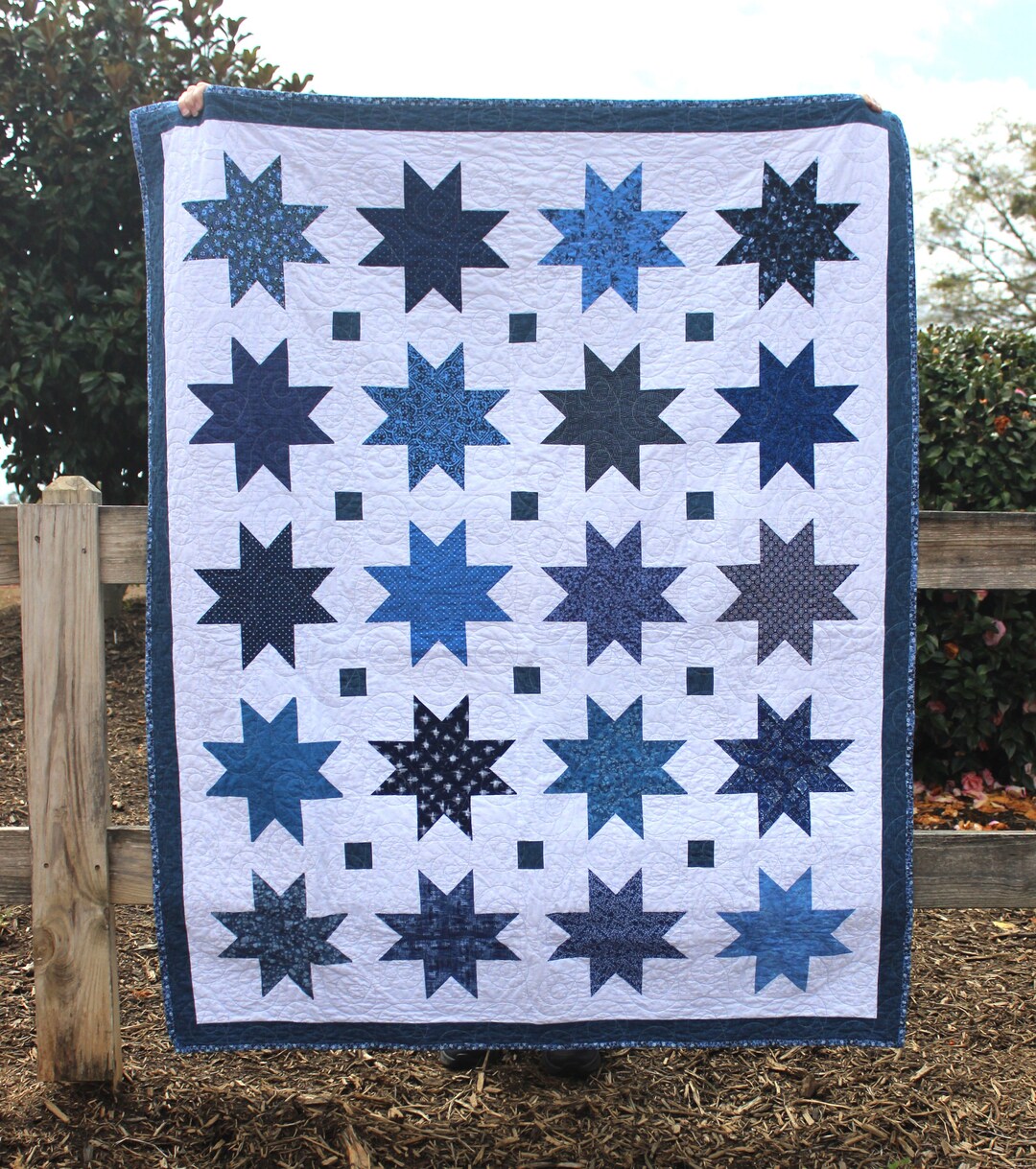 Handmade Blue White Star Quilt, Quilt With Stars, Patchwork Quilt for ...