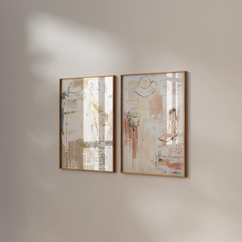 Cowboy Abstract Art Print Set: Neutral Western Decor (digital Print) - Etsy