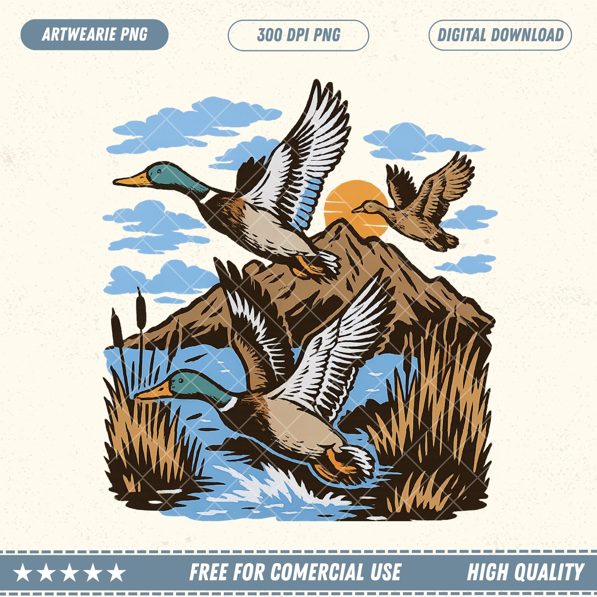 Duck Hunting PNG – Flying Mallard Ducks, Waterfowl Sublimation Design ...