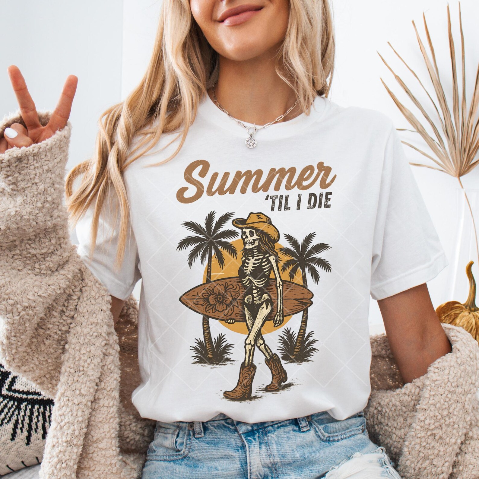 Retro Summer PNG, Summer Skeleton PNG, Cowgirl Skull Beach Design - Etsy