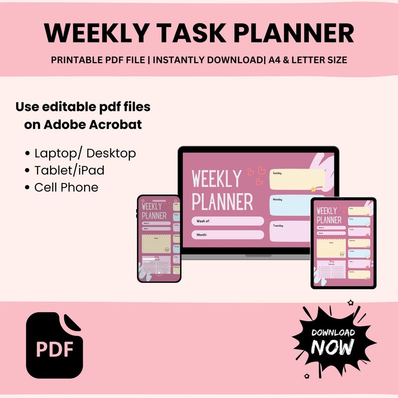 Editable Weekly Planner | Printable, Digital | Weekly Planner PDF | Weekly Organizer | Weekly to ...