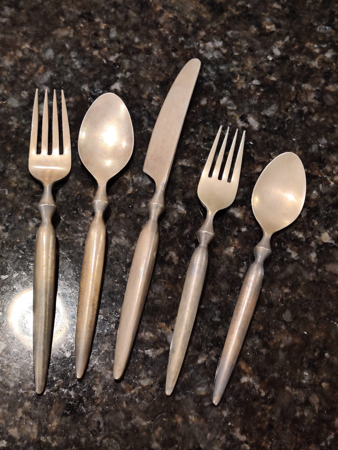 Vintage Heavy Bronzeware 5 Piece Thailand Flatware Silverware Set Brass ...