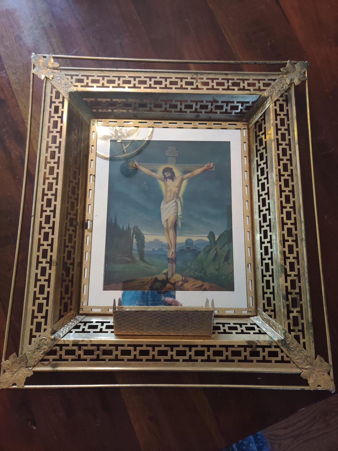Gold Toned Metal Jesus Picture 3D Vintage Frame Filigree Ascending to ...