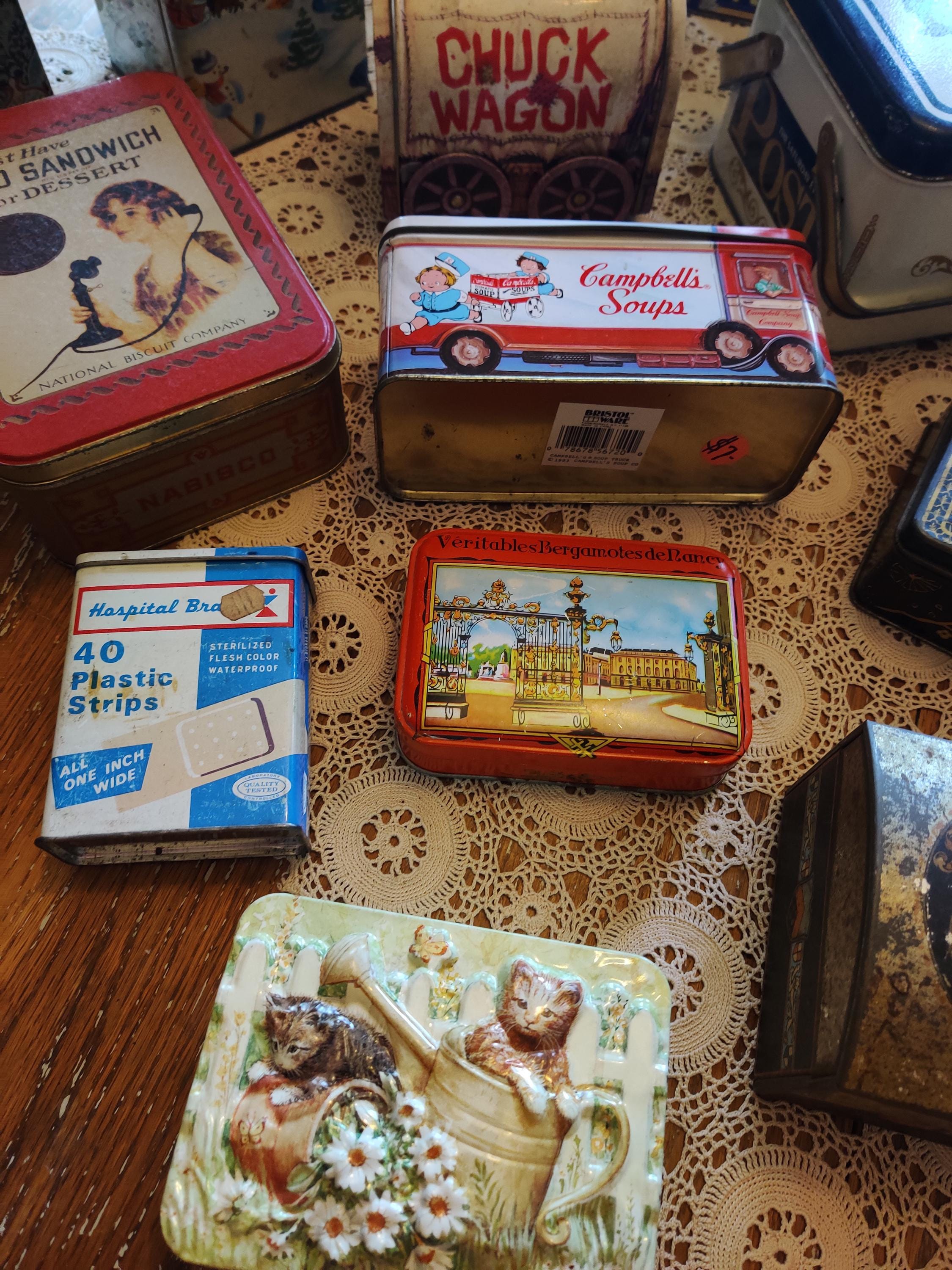 Huge Lot of Vintage Small and Large Metal Tins Containers Square Round ...