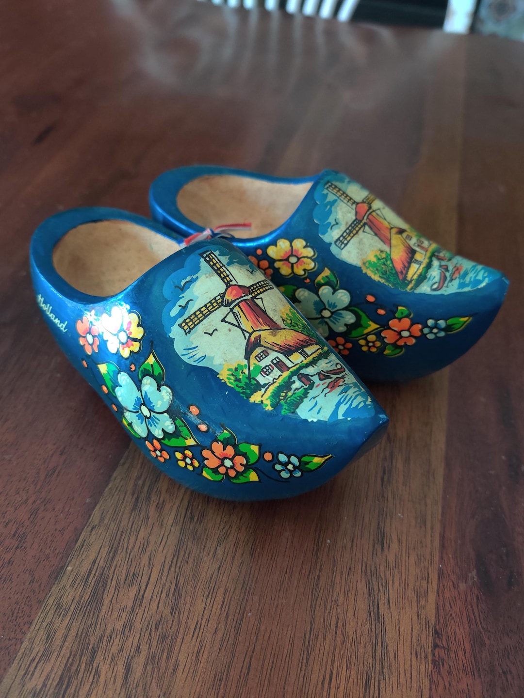 Vintage Holland Wood Wooden Clogs Pair Windmill Wind Mill Flower ...