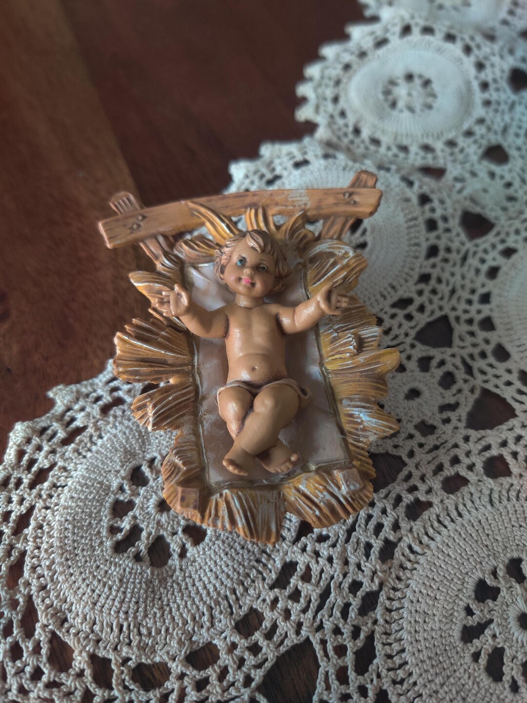 Vintage Fontanini Nativity Set Piece Baby Jesus With Manger Bed Holiday ...