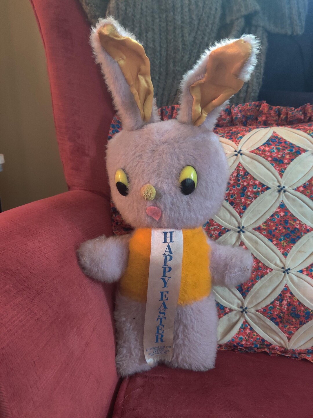 Vintage Lavender Purple Rabbit Bunny Stuffed Toy Happy Easter Sterling ...