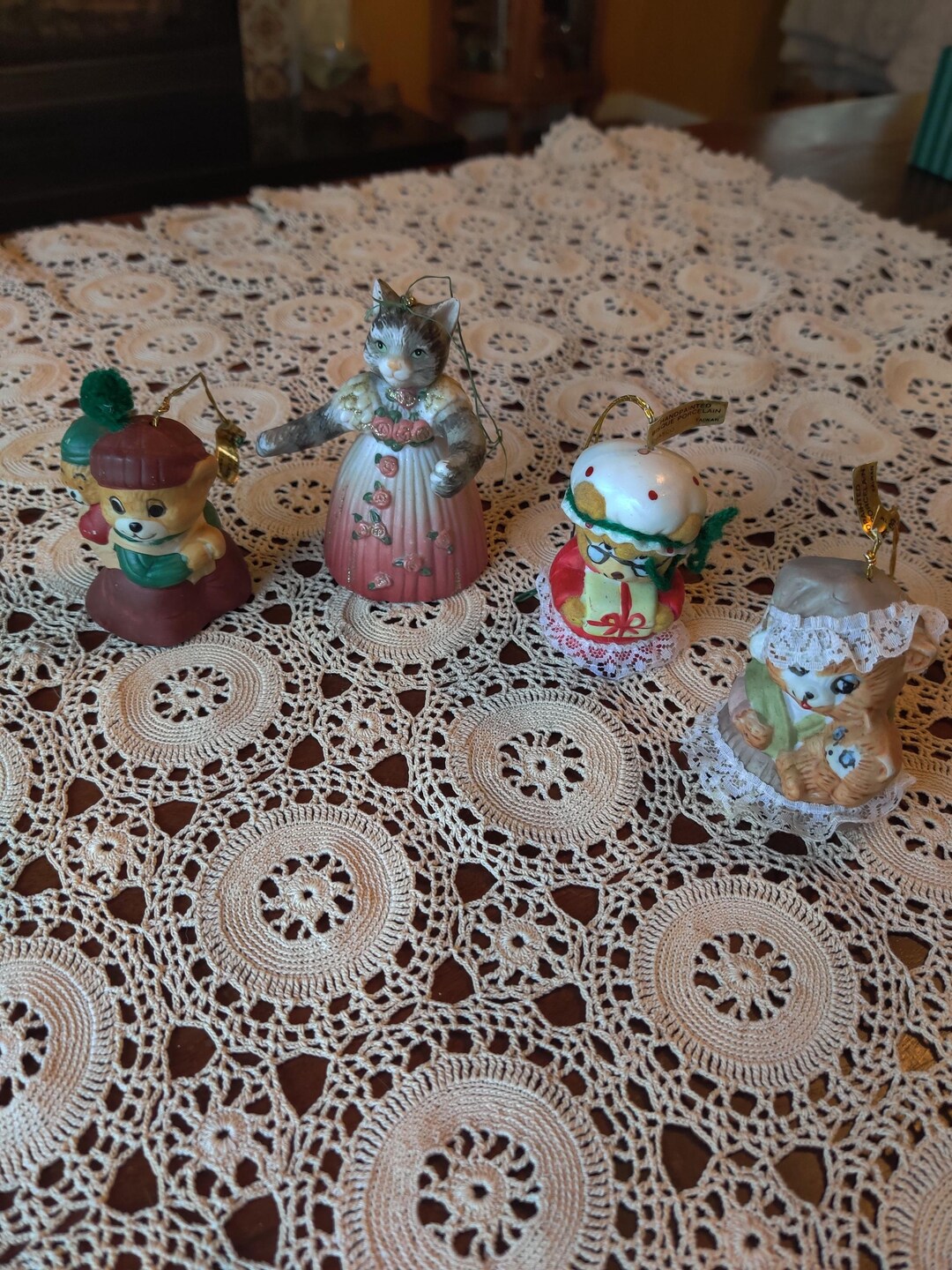 Vintage Set of 4 Porcelain Christmas Tree Ornaments Bells Bell Feet ...
