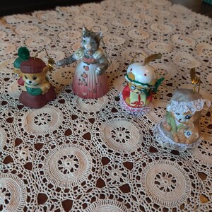 Vintage Set of 4 Porcelain Christmas Tree Ornaments Bells Bell Feet ...