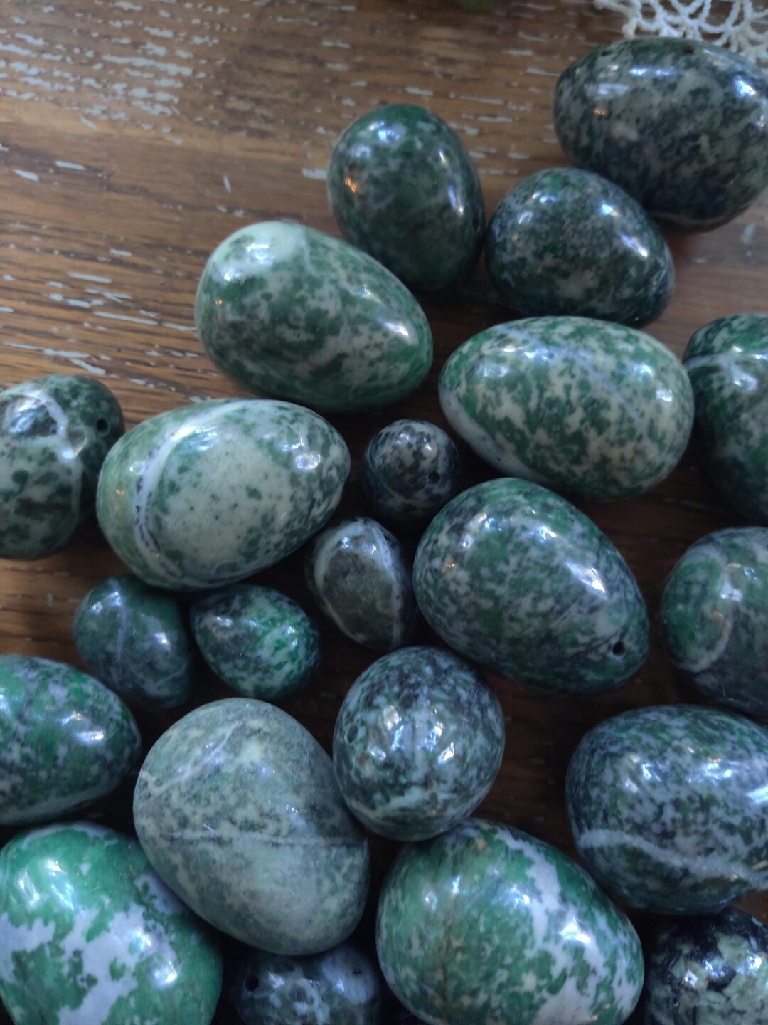 Huge Lot of 40 Large Medium and Small Green Spotted Jasper Jadeite ...