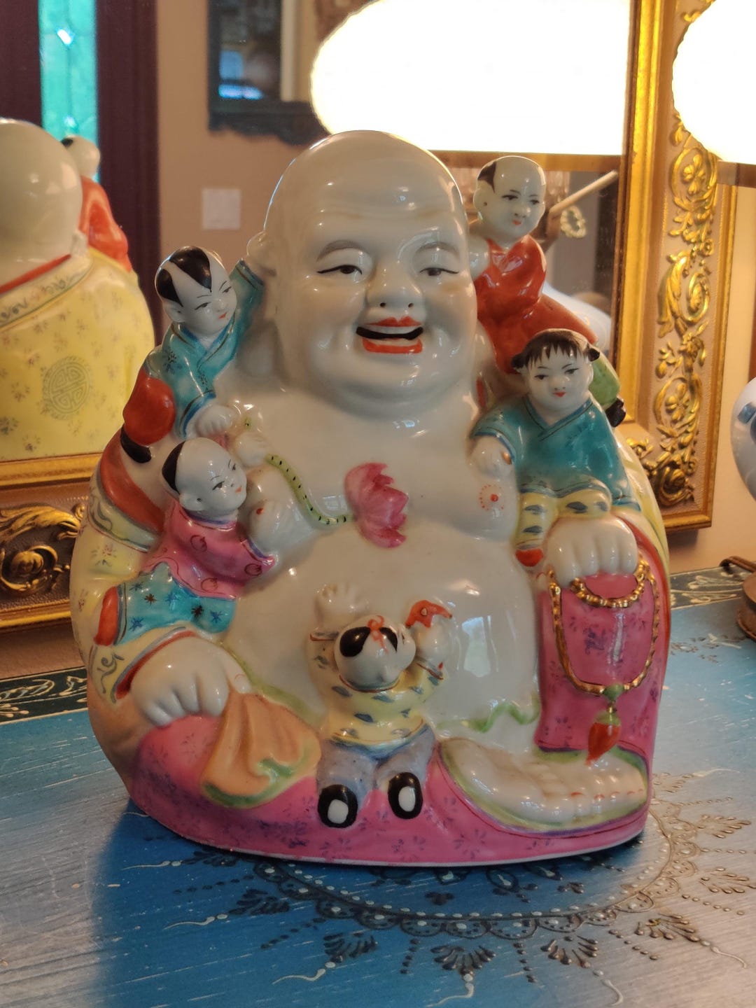 Vintage Ceramic Statue Hotei Buddha Buddhist God Prayer Meditation With ...