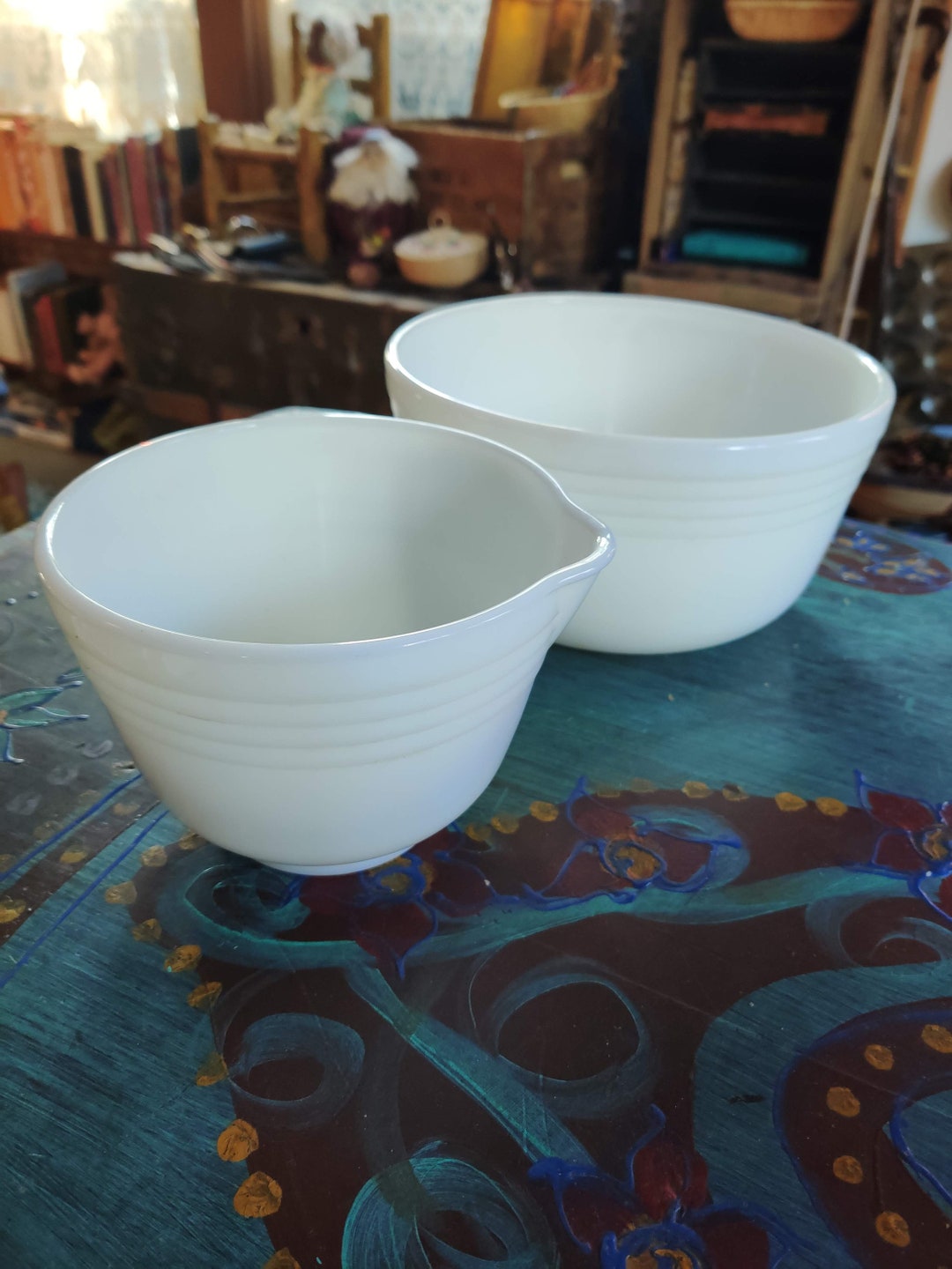 Vintage Milk Glass Pyrex Ribbed Mixing Bowls Bowl Set of 2 White Milky ...