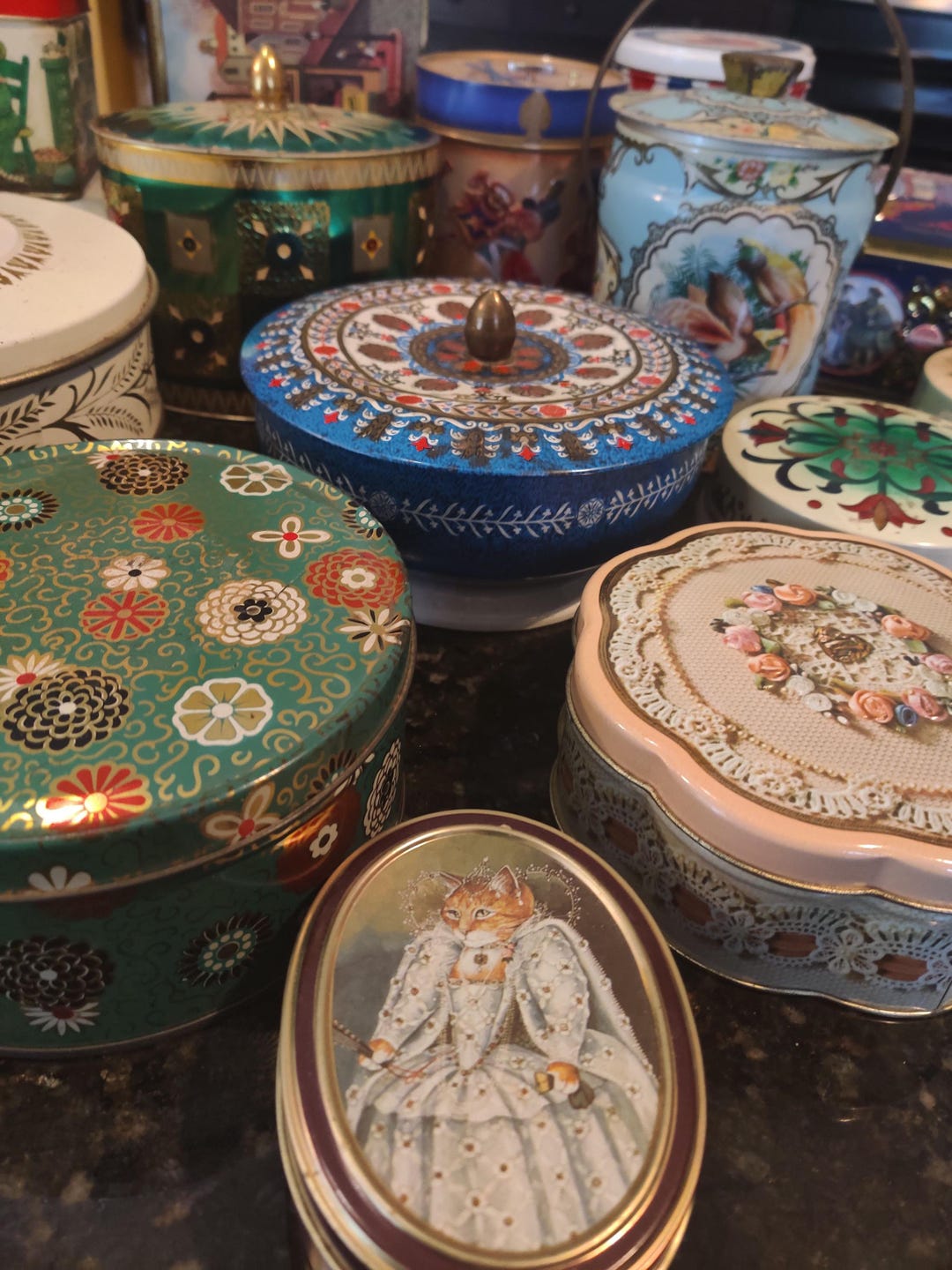 Lot of 21 Vintage Small and Large Metal Tins Containers Square Round ...