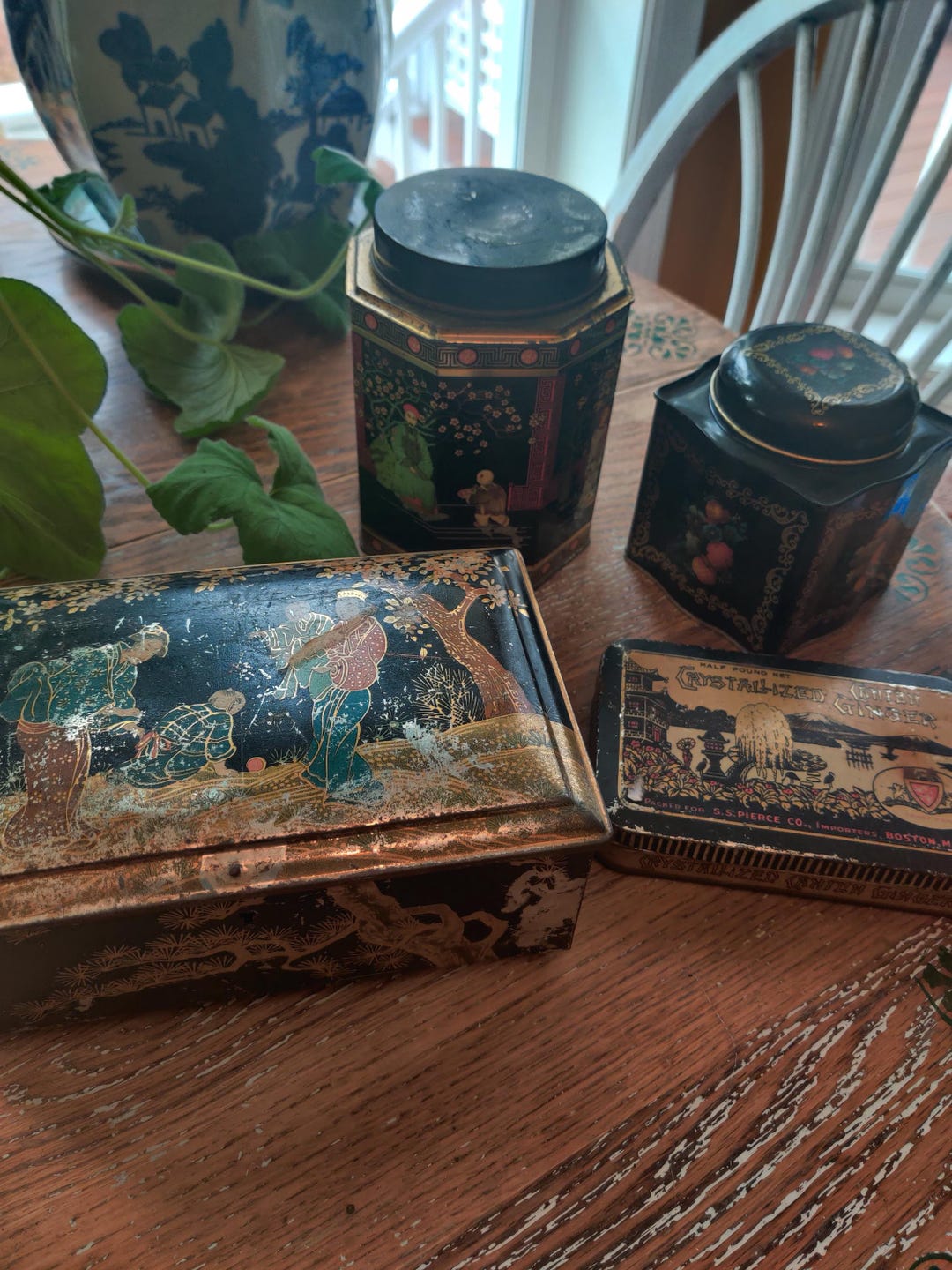 Lot of 4 Vintage Black Gold Tea Crystallized Canton Ginger and Candy ...
